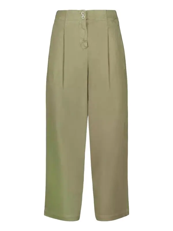 120% Lino Pleated Wide Leg Trousers - Green