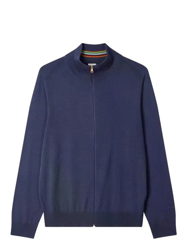 Paul Smith Zip-neck Merino Wool Cardigan - Blue