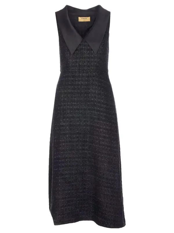 CURIEL Boucle-effect V-neck Midi Dress - Black