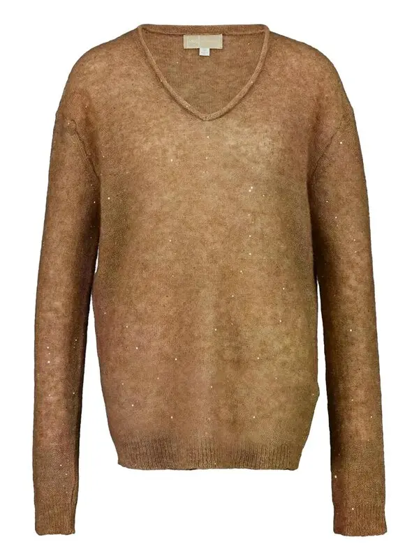 120% Lino Sequin V-neck Sweater - Brown