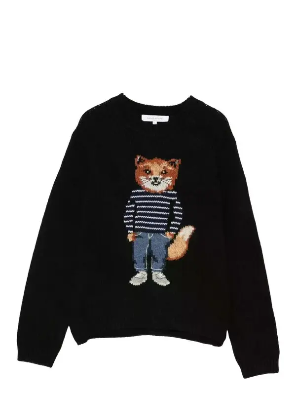 Maison Kitsuné Fox-motif Wool Sweater - Black