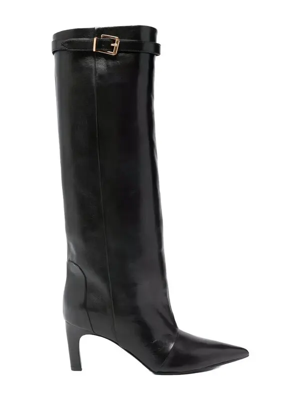 LELLA BALDI Buckle-detailing Pointed-toe Boots - Black