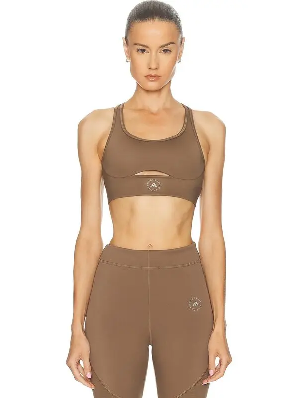 Adidas By Stella McCartney Truestrength Yoga Bra In Brown - Brown Moss