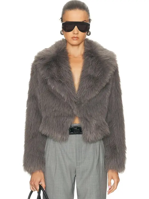 THE SEI Faux Fur Bomber Jacket - Steel
