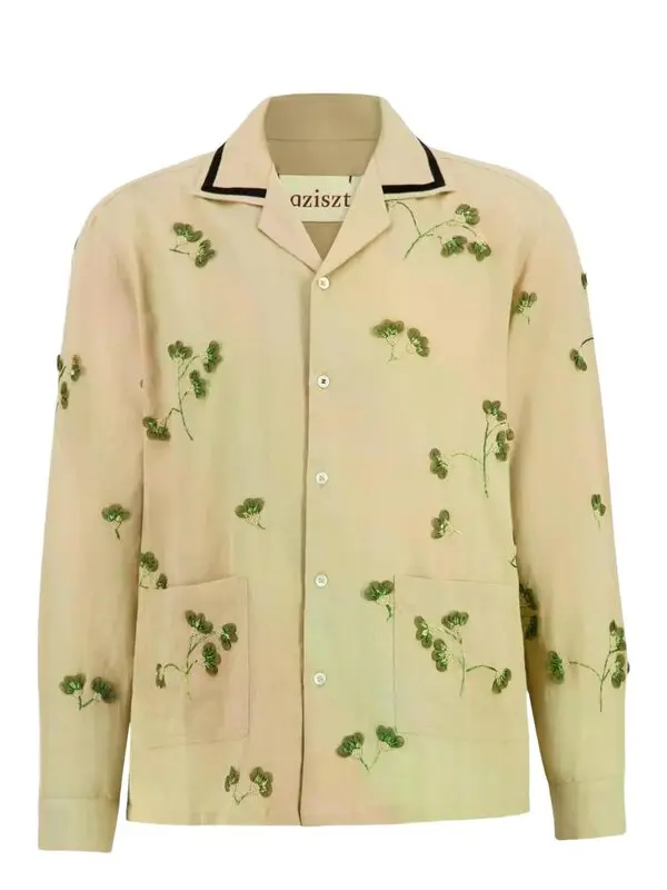 BAZISZT Rust Floral-appliqué Shirt - Neutrals