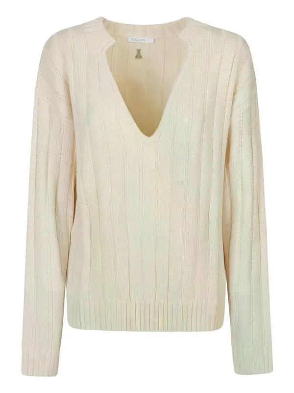 Patrizia Pepe V-neck Ribbed Sweater - Neutrals
