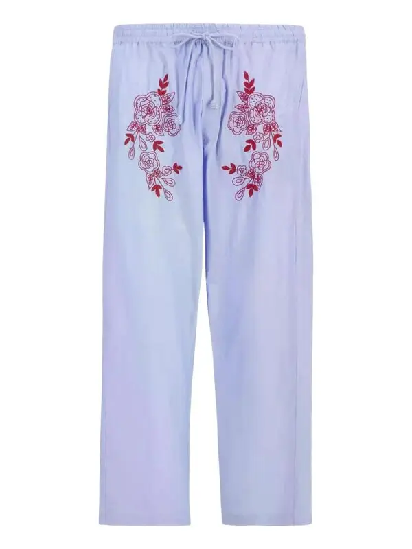 BAZISZT Floral-embroidered Trousers - Blue