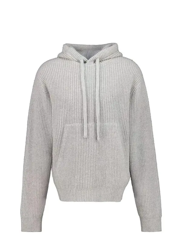 Palm Angels Curved-logo Ribbed-knit Hoodie - Grey