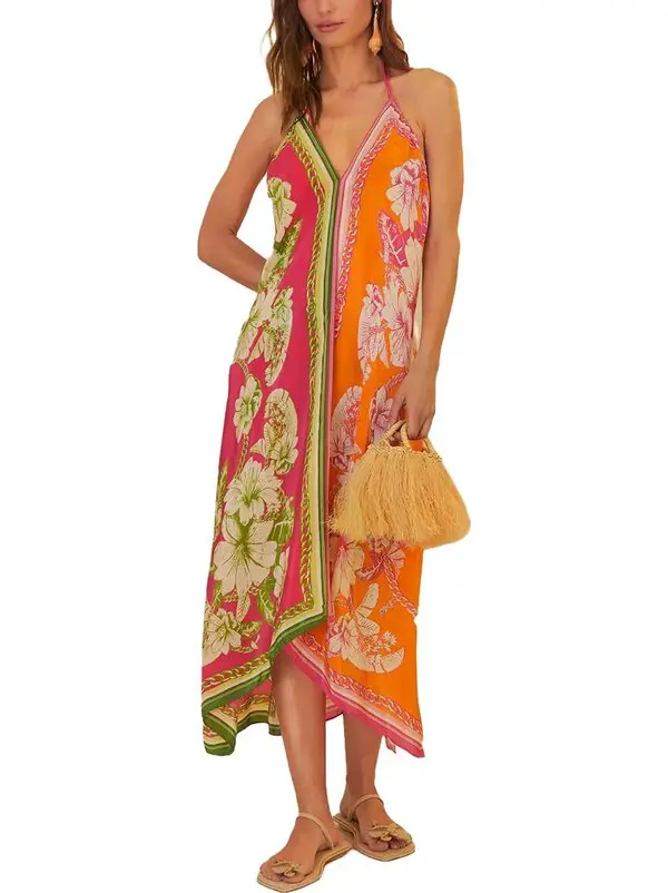 Farm Rio Floral-print Midi Dress - Orange