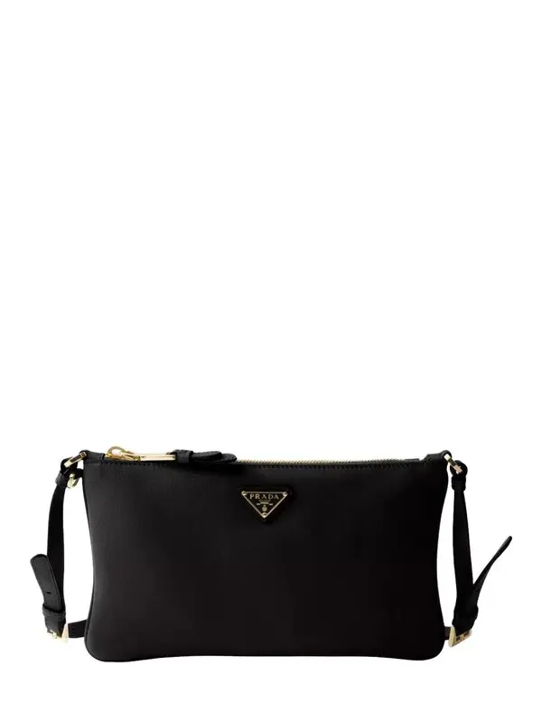 Prada Leather Cross Body Bag With Logo - Black