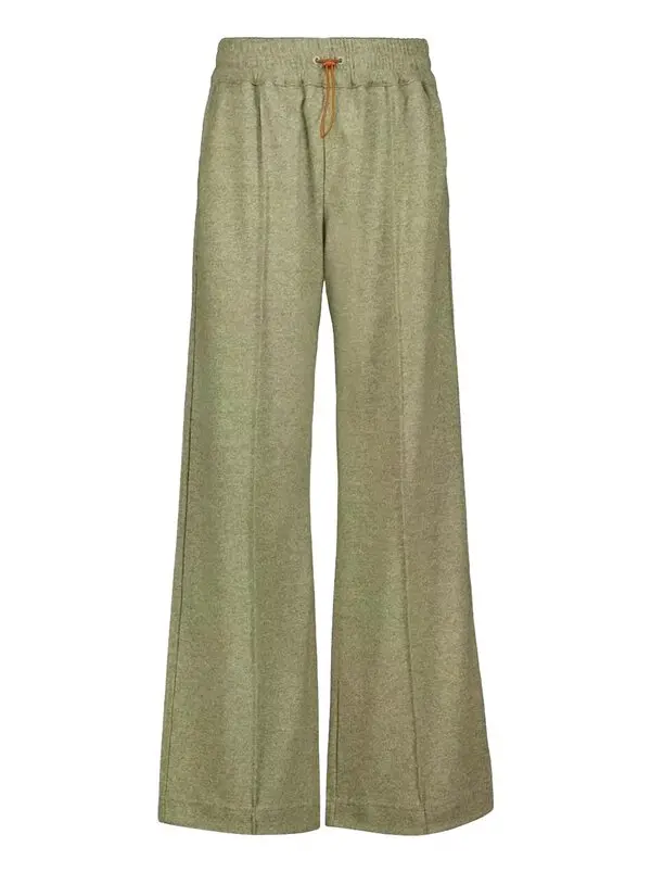 120% Lino Drawstring Wide-leg Trousers - Green