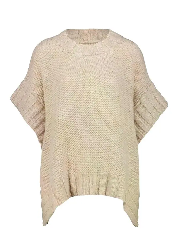 120% Lino Ribbed Poncho Top - Neutrals