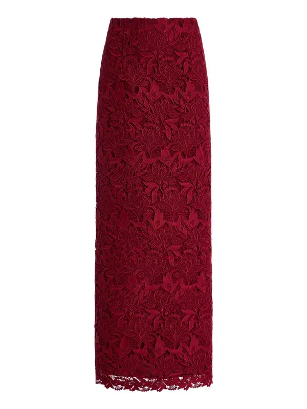 Carolina Herrera Lace Column Skirt - Red