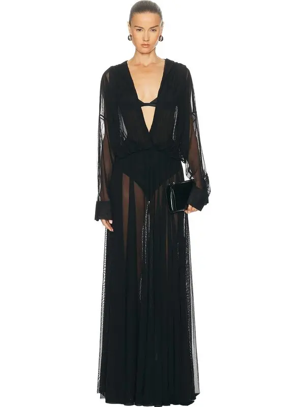 Norma Kamali Hooded Oversized Flared Gown - Black