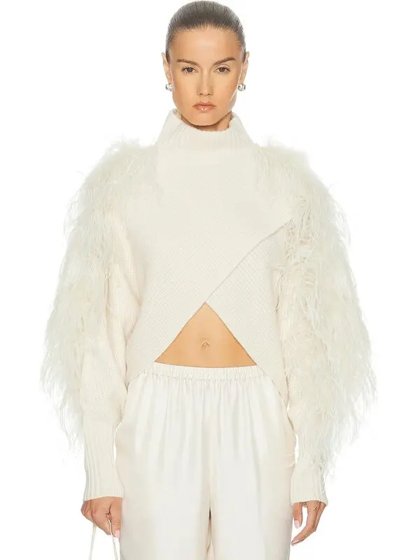 Lapointe Organic Cashmere Crossover Ostrich Sweater - Cream