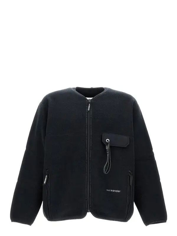 AND WANDER Wool Fleece Zip-up Cardigan - Black
