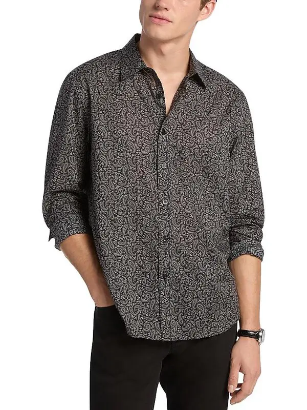 Michael Kors Paisley Relaxed Fit Button Down Shirt - Gunmetal