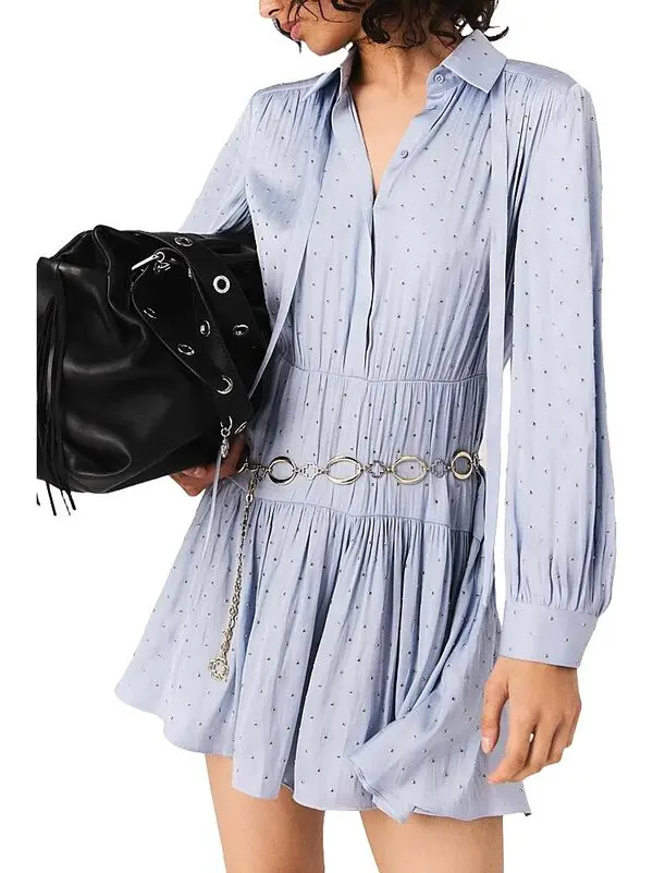 Maje Ribrilta Satinette Shirt Dress - Light Blue