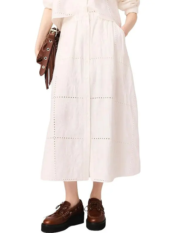 Maje Embroidered Midi Skirt - White