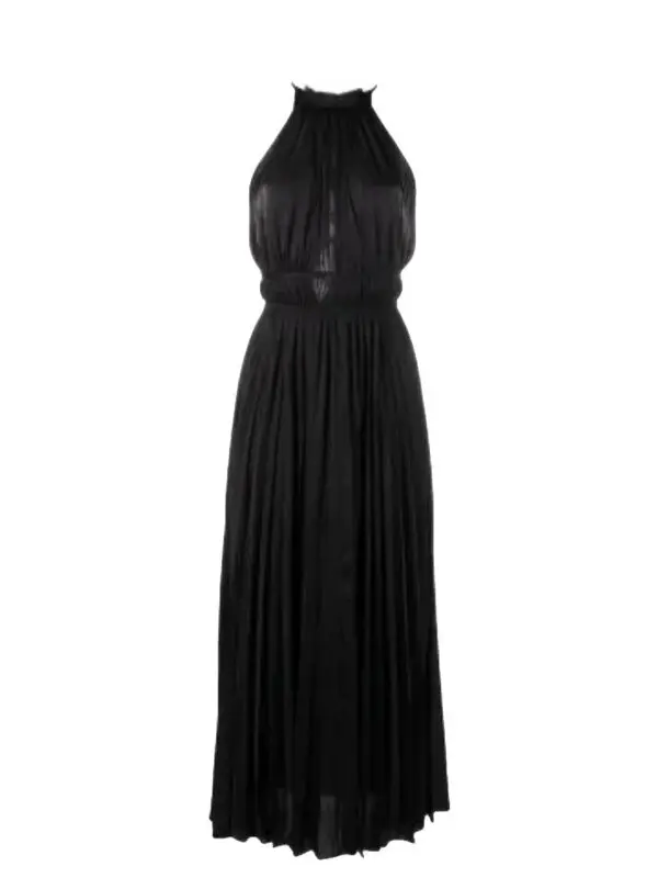 Maje Revilly Pleated Satin Maxi Dress - Navy