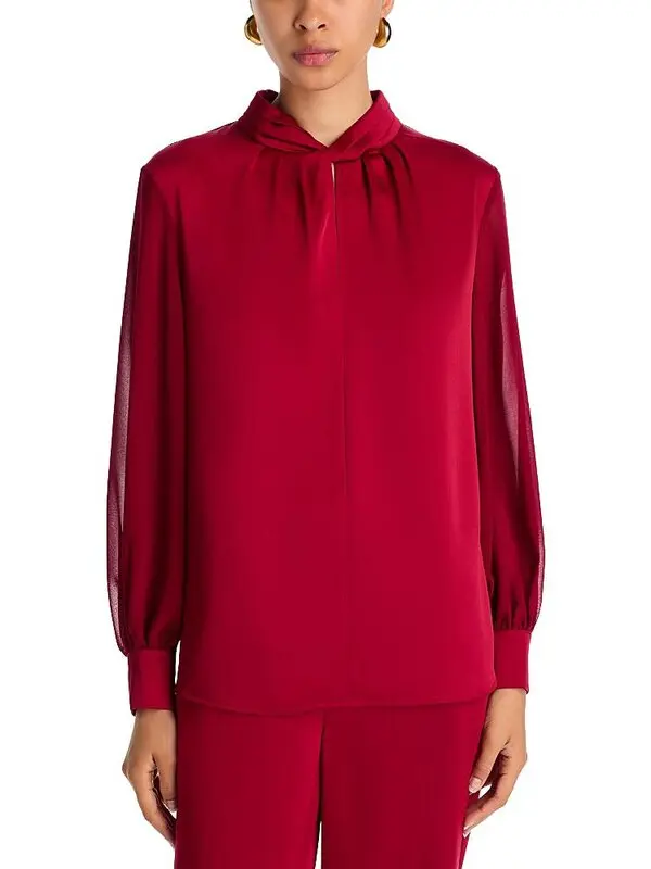 Misook Twist Neck Keyhole Blouse - Scarlet Red