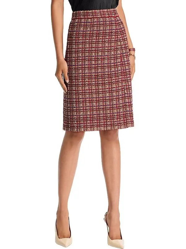 Misook Tweed Pencil Skirt - Scar Red/multi