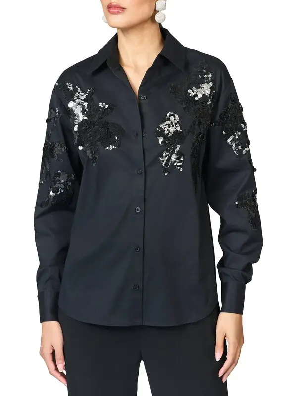 Sachin & Babi Embroidered Button-down Top - Black