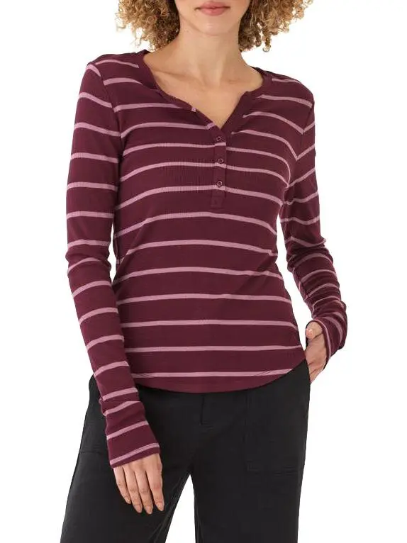 THREADS 4 THOUGHT Striped Rib Henley - Ultra Maroon/cherry Blossom