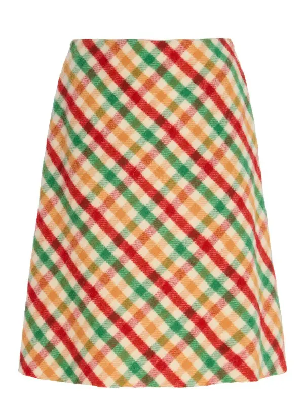 Miu Miu Checked Wool-blend Midi Skirt - Multi