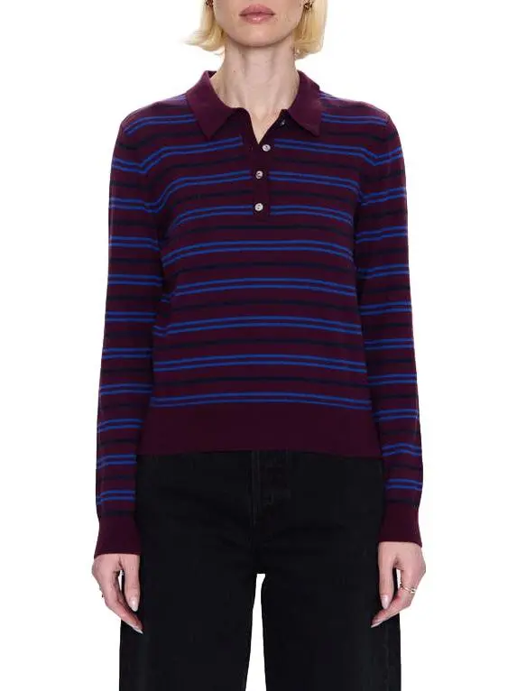 PISTOLA Greta Long Sleeve Polo - Claret Azure Stripe