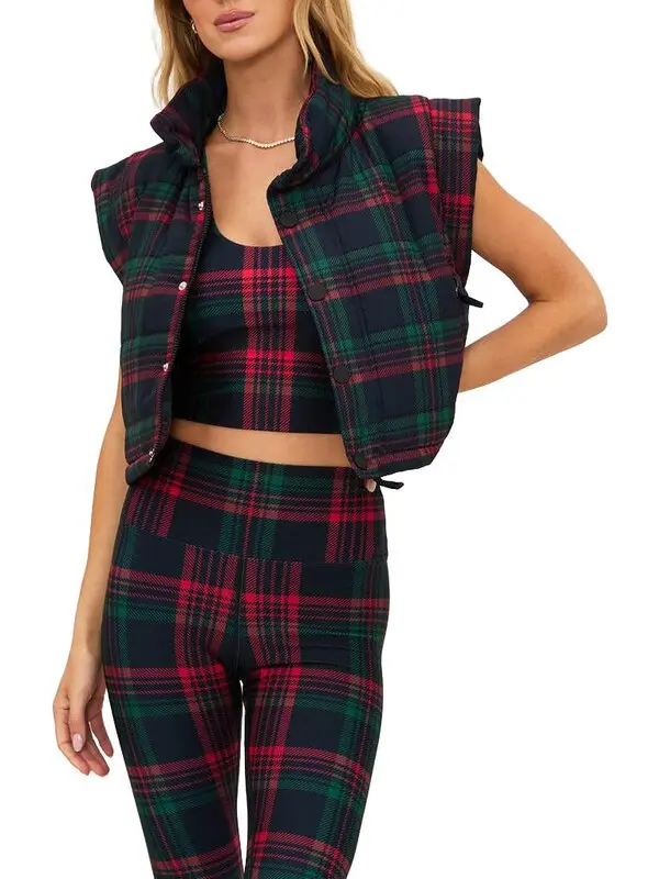 Beach Riot Canyon Plaid Crop Puffer Vest - Ribbon Plaid