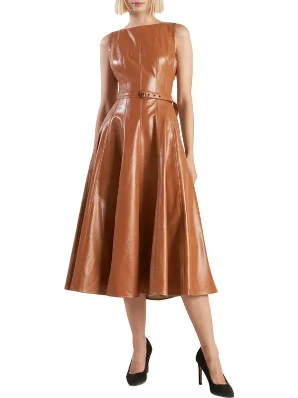 FREEMARKET Sleeveless Faux Leather Midi Dress - Camel