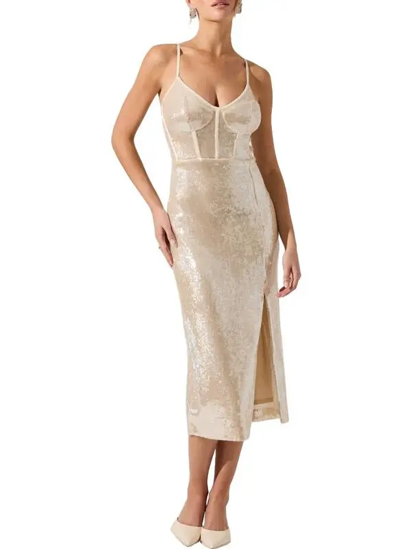 Astr The Label Liese Sequin Corset Midi Dress - Cream