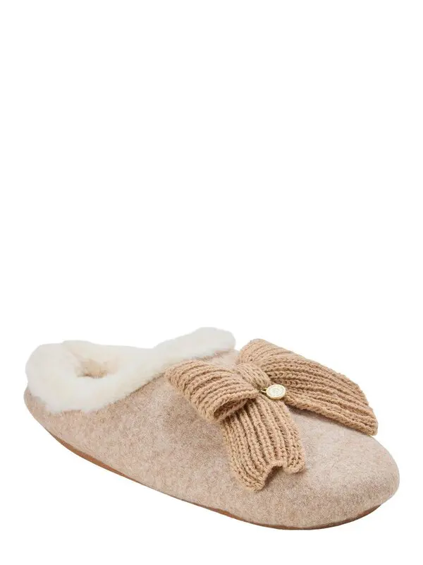 DEARFOAMS Josie Knit Clog Slipper With Bow - Latte