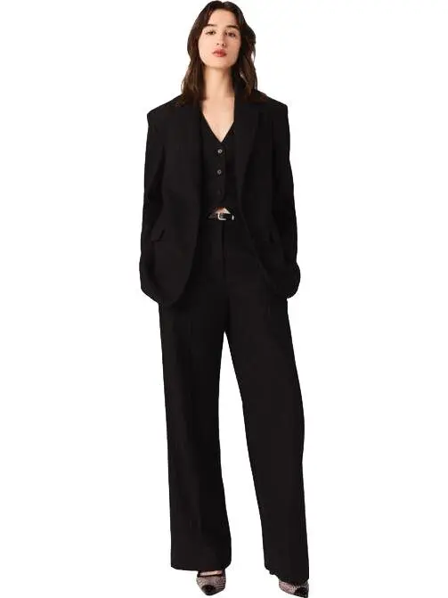 Maje Rhinestone Suit Jacket With Removable Belt - Black