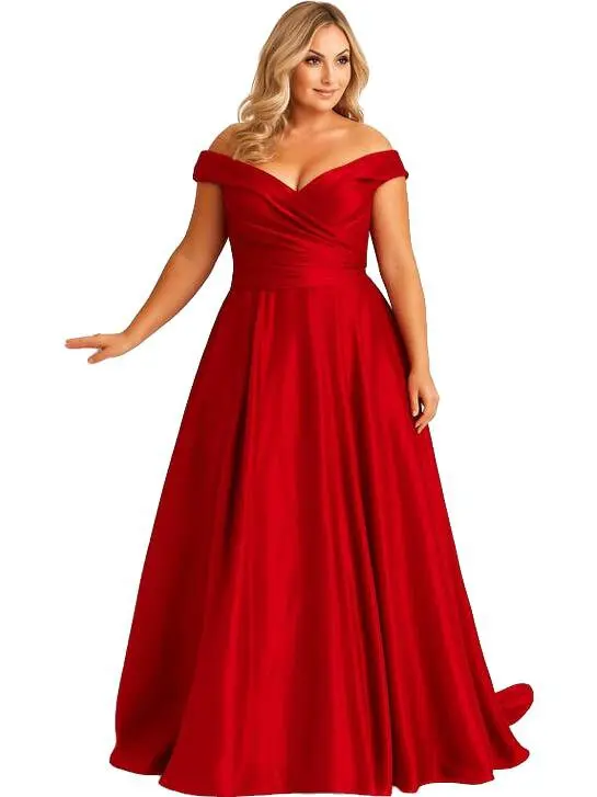SYDNEY'S CLOSET Off-the-shoulder Satin Ballgown - Red