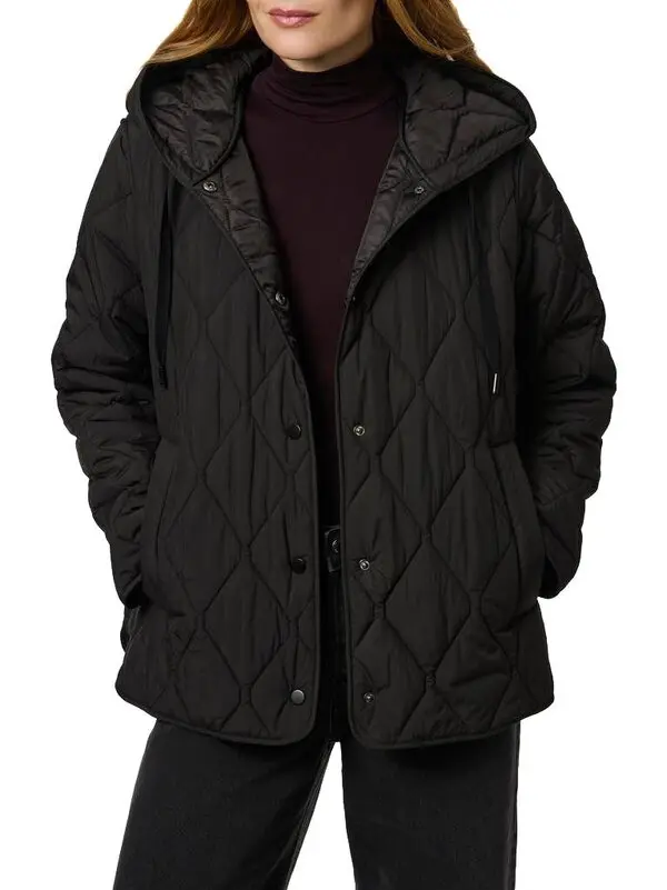 Bernardo Diamond Quilted Hooded Liner Jacket - Black