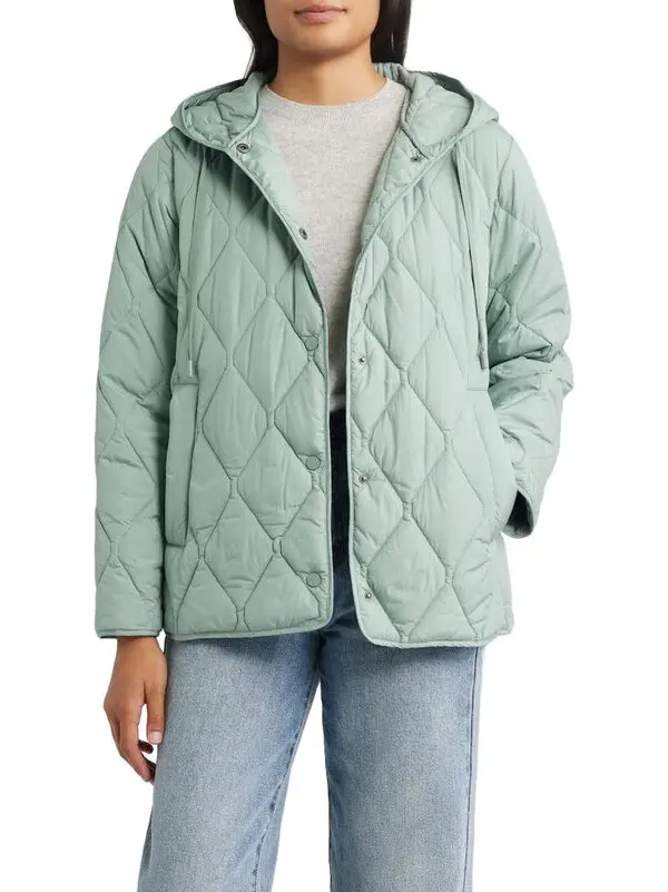 Bernardo Diamond Quilted Hooded Liner Jacket - Cool Sage