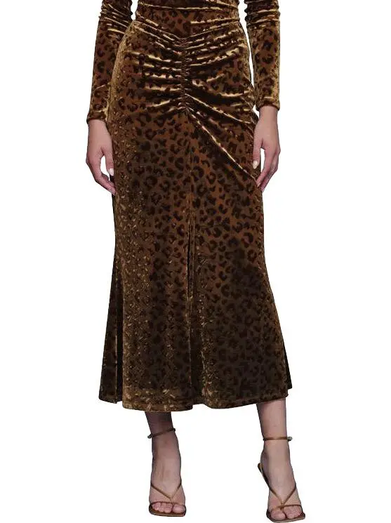 Avec Les Filles Leopard Pattern Ruched Midi Skirt - Burnout Leopard