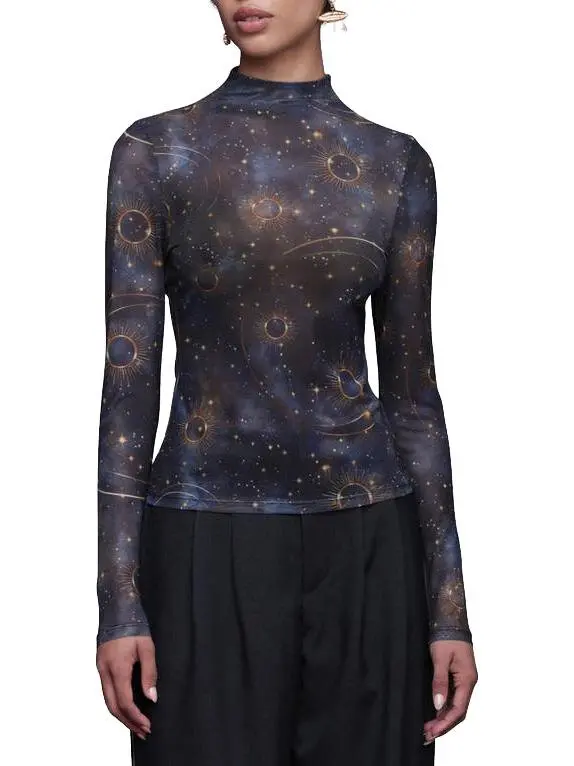 Avec Les Filles Celestial Print Long Sleeve Shirt - Gold Celestial Baroque