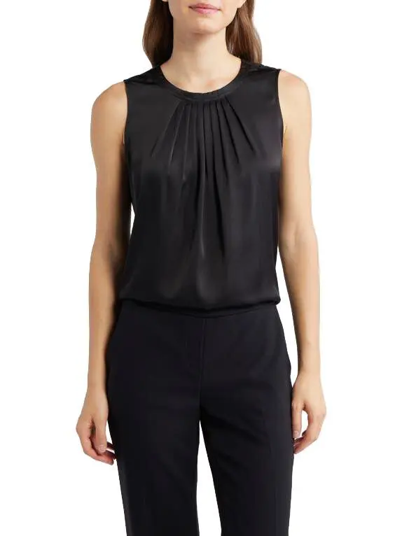 Anne Klein Pleated Jewel Neck Sleeveless Top - Asphalt