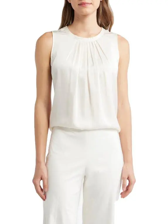 Anne Klein Pleated Jewel Neck Sleeveless Top - Eclair