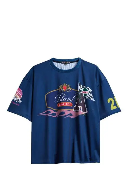ISLAND AVENUE Island Racing Mesh Graphic T-shirt - Blue