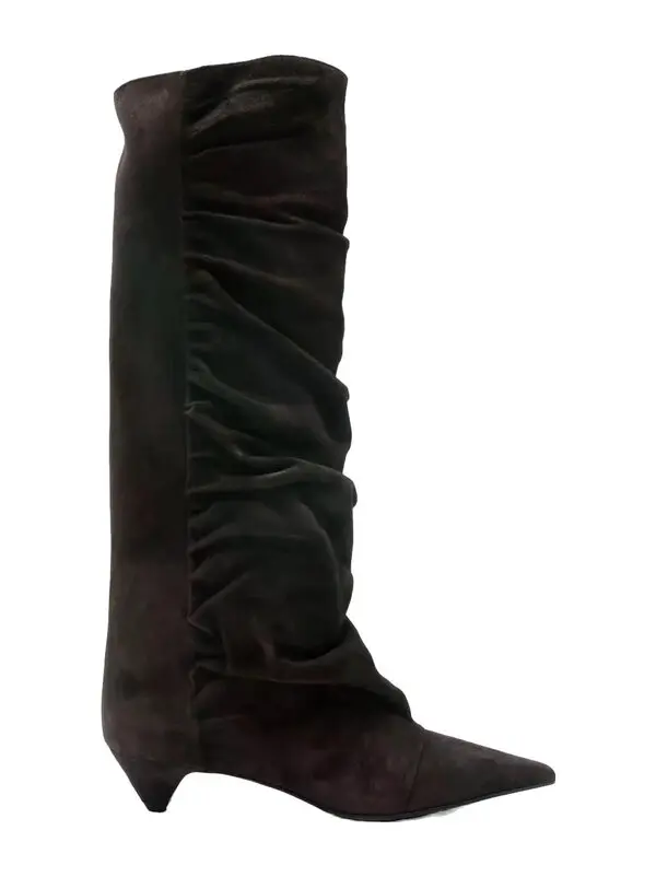 LELLA BALDI Ruched Suede Knee-high Boots - Brown