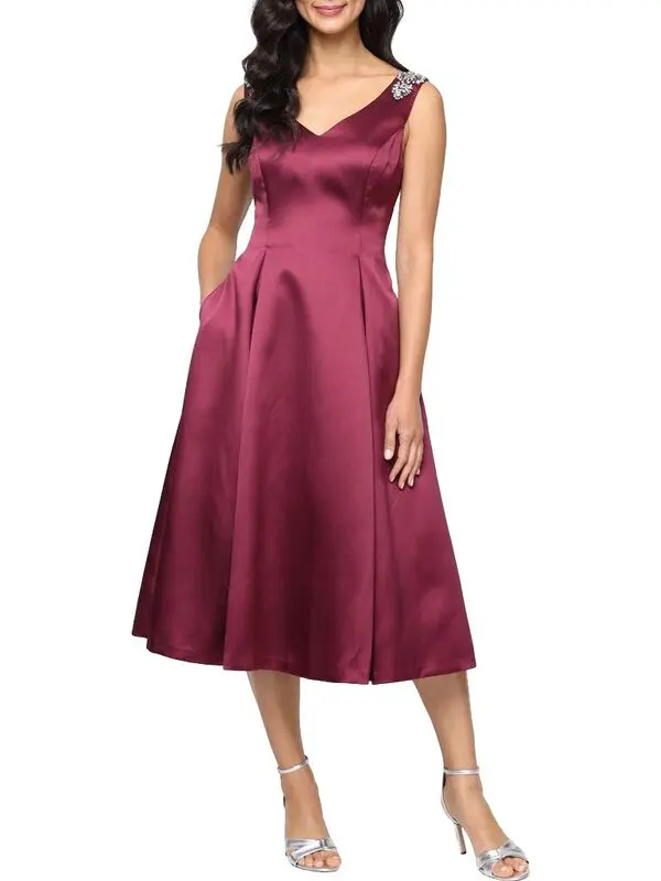 Alex Evenings Sleeveless Mikado Midi Dress - Wine