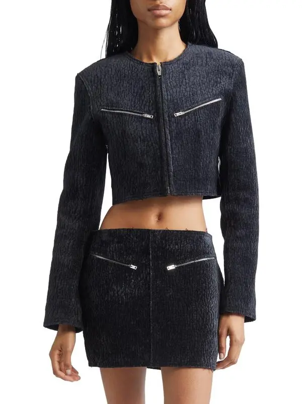Alexander Wang Bubble Grain Velvet Crop Jacket - Black