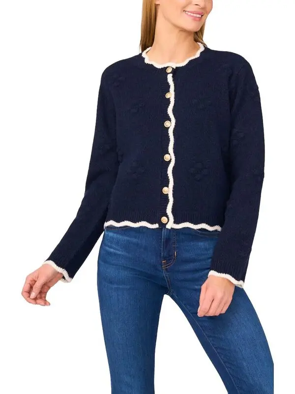 CECE DUPRAZ Scalloped Edge Cardigan - Classic Navy