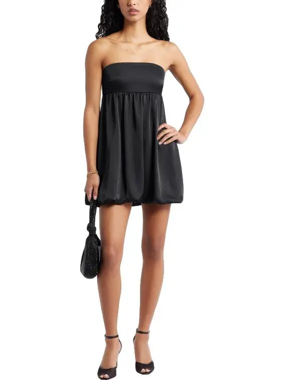 Bp. Satin Bow Back Mini Bubble Dress - Black