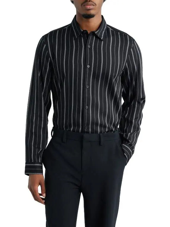 OPEN EDIT Stripe Long Sleeve Button-up Shirt - Black Kiyoshi Stripe
