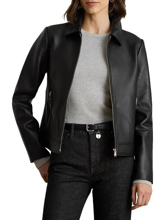 Ralph Lauren Leather Jacket With Zip Cuffs - Black